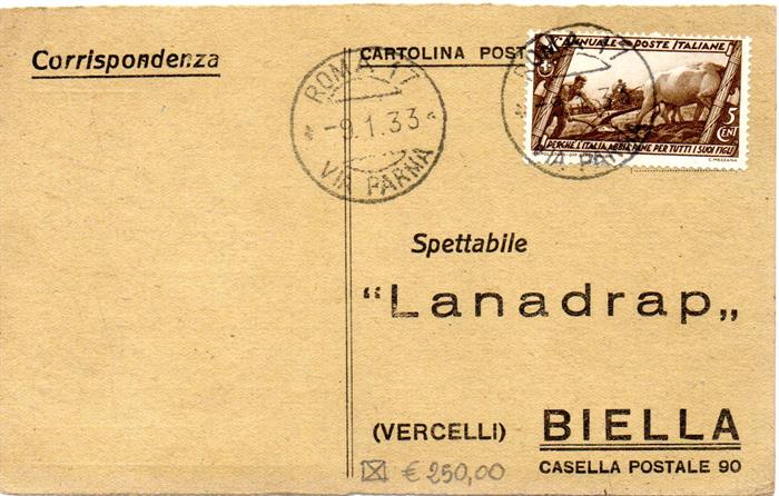 STORIA POSTALE REGNO 1932, CARTOLINA "LANADRAP"