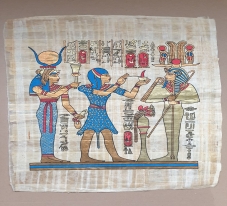 Disegni di arte egizia su carta di Papiro, riproduzione dal Tempio di Sethos I ad Abydos