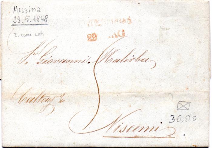 STORIA POSTALE PREFILATELICA MESSINA 1848