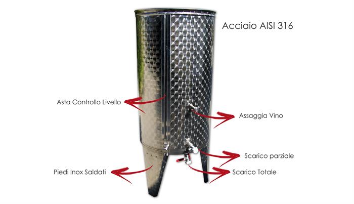 SERBATOIO ACCIAIO INOX 330 LITRI COMPLETO CON RUBINETTI IN ACCIAIO INOX