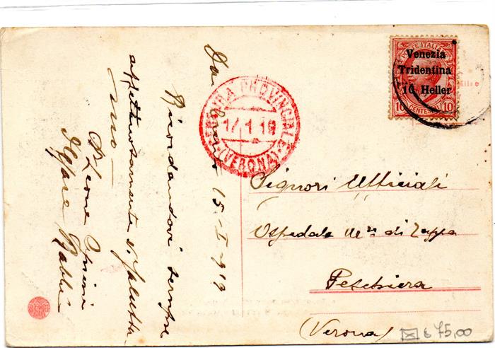 STORIA POSTALE CARTOLINA MILITARE TRENTO 1919