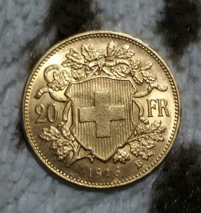 MONETA 20 FRANCHI SVIZZERI ORO 1916