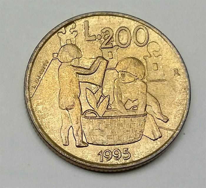 REPVBBLICA DI SAN MARINO LIBERTAS 200 LIRE, 1995 RARA