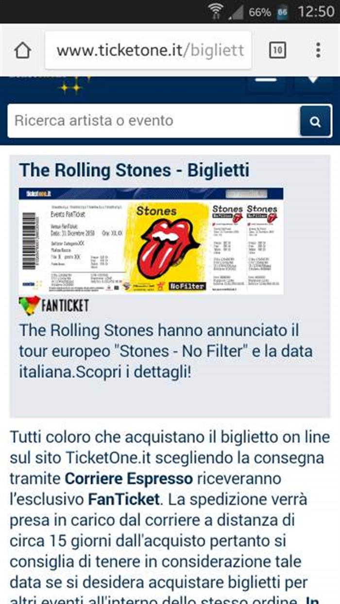 BIGLIETTO CONCERTO ROLLING STONES