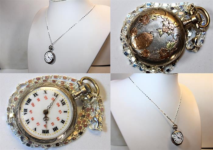 ESCLUSIVO OROLOGIO COLLIER IN ARGENTO E ORO FINE 1800