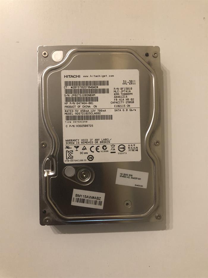 HARD DISK SATA 3,5" HITACHI HDS721025CLA682 250 GB USATO (NS. RIF. 190920/008).