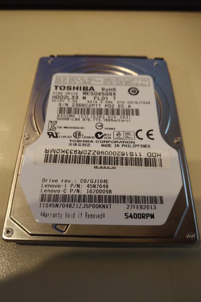 HARD DISK SATA 2.5" 500 GB TOSHIBA MK5065GSX USATO (NS. RIF. 150620/005).