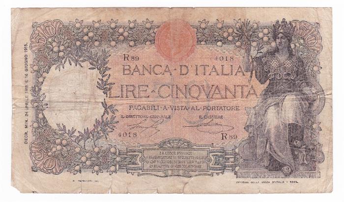 50 LIRE BUONI DEL 24 APRILE 1918 BANCONOTA CIRCOLATA