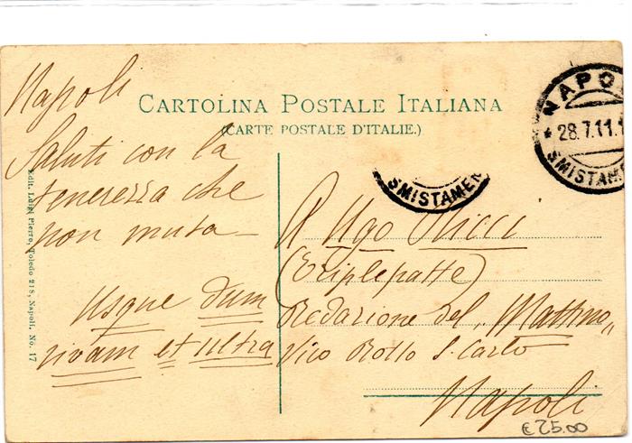 STORIA POSTALE CARTOLINA POSTALE NAPOLI 1911