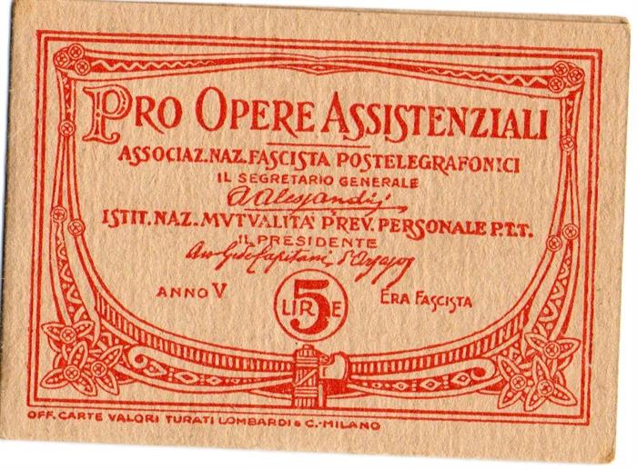 LIBRETTO CHIUDI LETTERA "PRO OPERE ASSIST." 5 LIRE