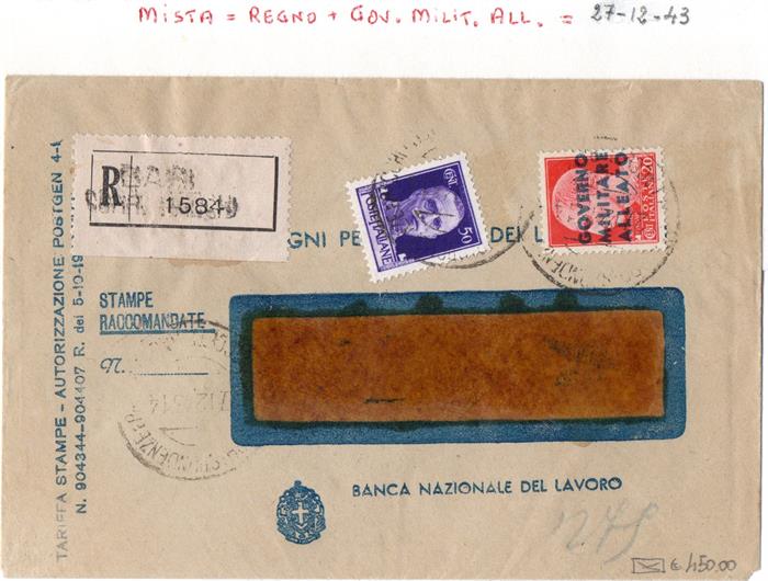 STORIA POSTALE OCCUPAZIONE ANGLO-AMERICANA `43