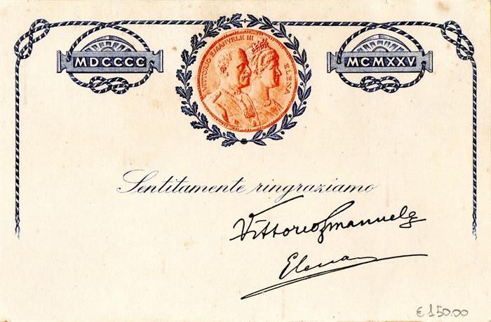 CARTOLINA DI RINGRAZIAMENTO VITTORIO EMANUELE III°