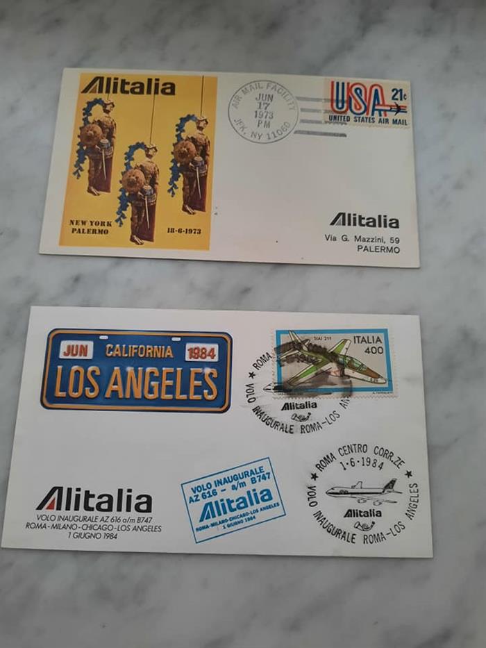 2 CARTOLINE E 2 BUSTE CELEBRATIVE ALITALIA VINTAGE