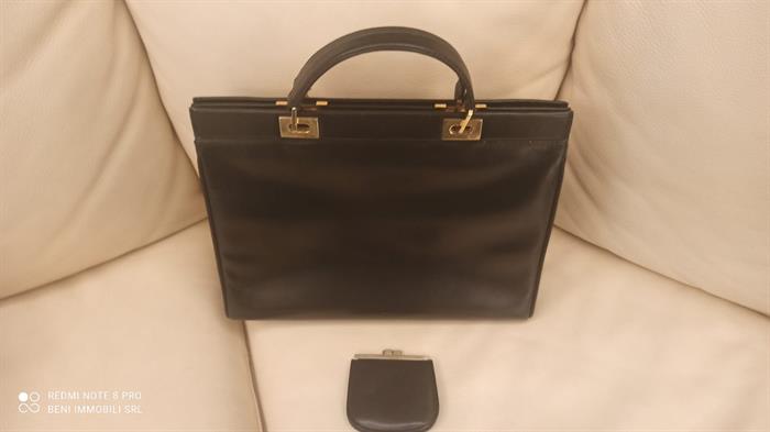 BORSA STILE 50-60 IN PELLE AUTENTICA NERA + BORSELLO