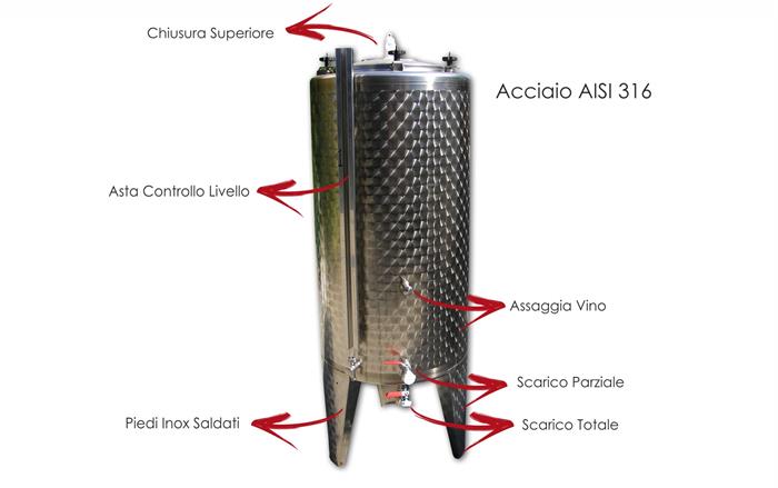 SERBATOIO ACCIAIO INOX 350 LITRI COMPLETO CHIUSO