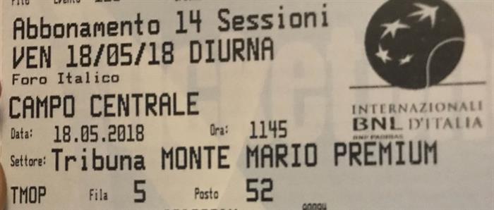 BIGLIETTI/TICKET ATP ROMA FORO ITALICO FRIDAY