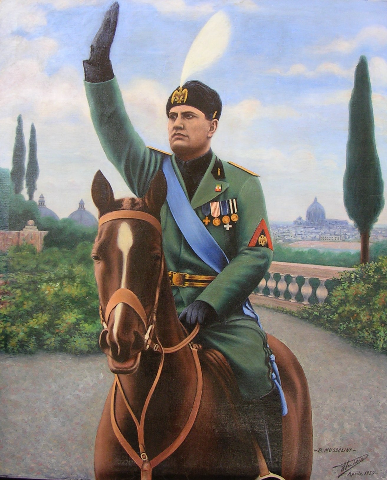 CATALOGATO OLIO SU TELA BENITO MUSSOLINI 90X110