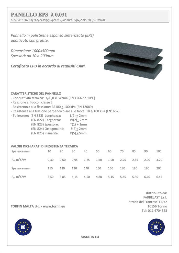 PANNELLO EPS CERTIFICATO CAM