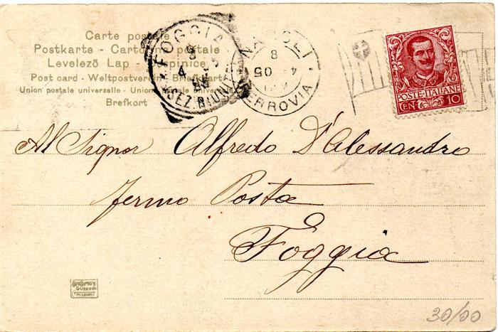 STORIA POSTALE REGNO 1900 CARTOLINA ILLUSTRATA